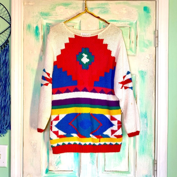 Vintage | Sweaters | Vintage Knitted By Hand Aztec Southwestern Sweater ...